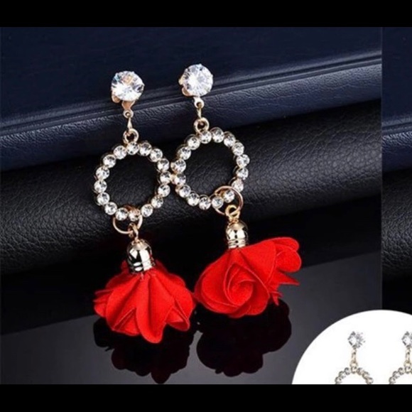Jewelry | Red Gold Crystal Flower Floral Dangle Drop | Poshmark